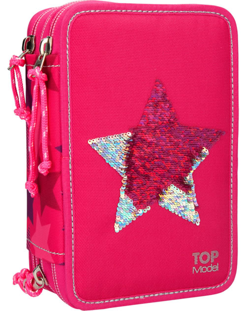 TOPModel Federtasche mit drei Fächern gefüllt Pailletten Star pink ...