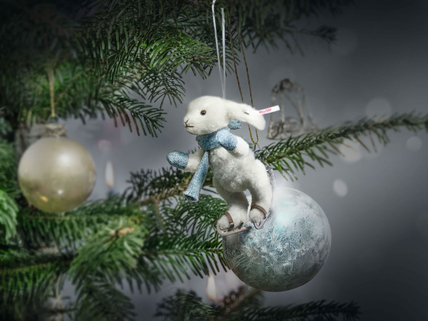 Steiff Hase Schlittschuhläufer Ornament 12 cm Wollplüsch weiß 007149 ...