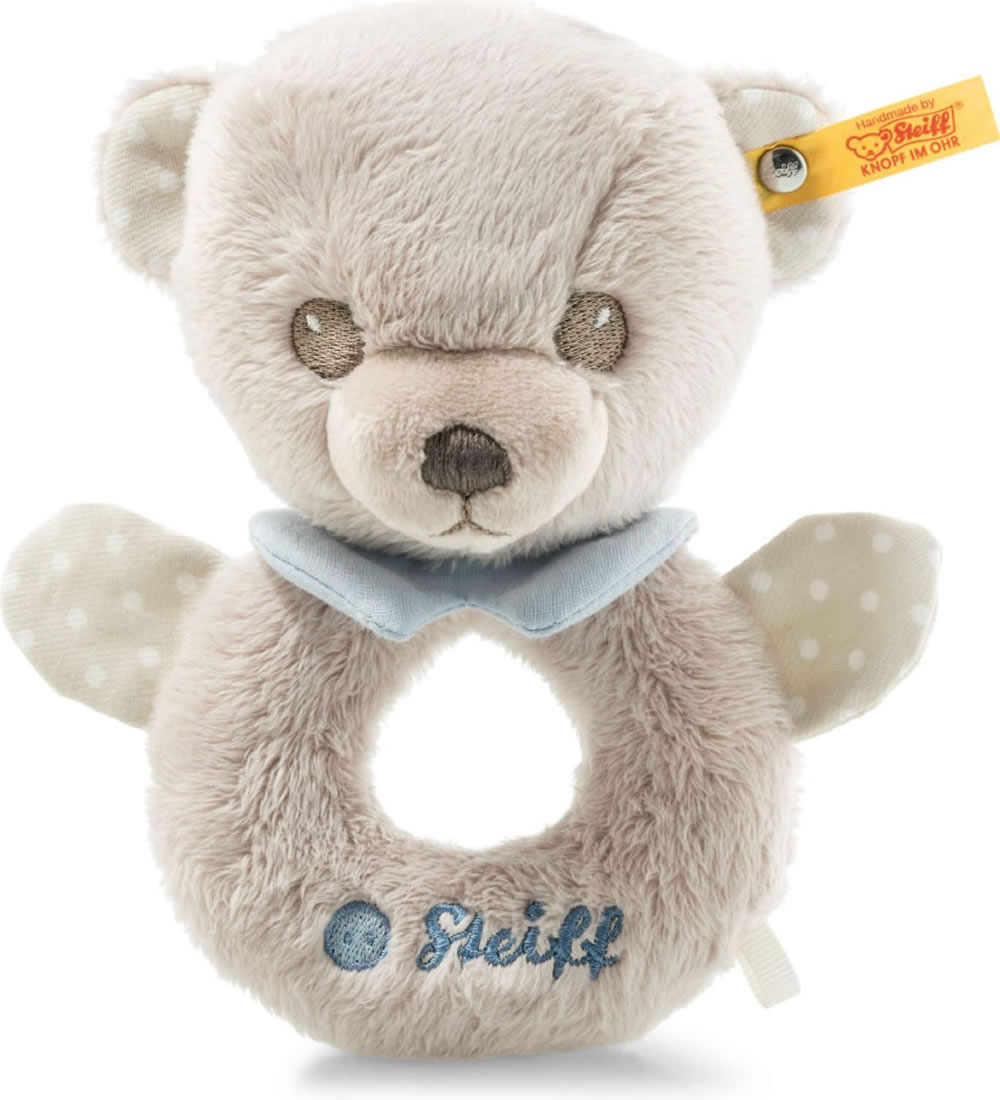 Steiff Hello Baby Greifring / Rassel Teddybär Levi 15 cm grau/blau ...